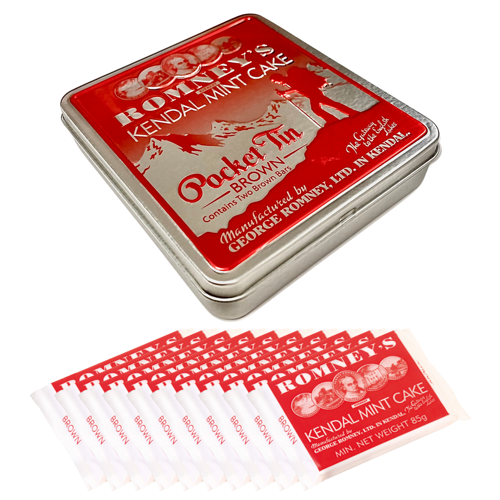 170g Pocket Tin Brown Kendal Mint Cake & 10 refill bars